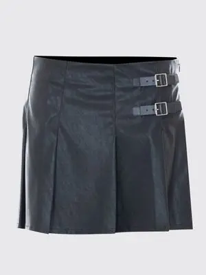 Pinko Pleated Faux Leather Skirt With Buckle Detail