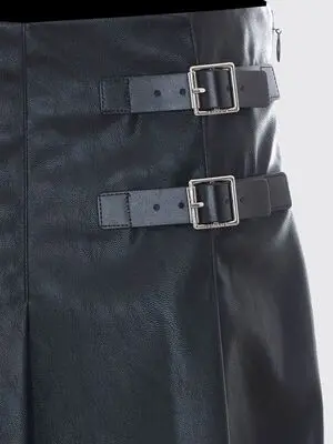 Pinko Pleated Faux Leather Skirt With Buckle Detail