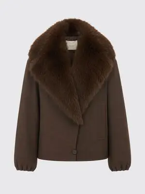 TWINSET Cotton Gabardine Coat With Faux Fur Collar