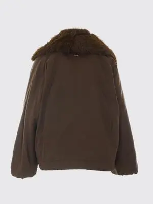 TWINSET Cotton Gabardine Coat With Faux Fur Collar