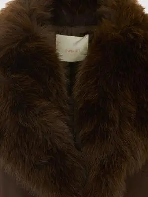 TWINSET Cotton Gabardine Coat With Faux Fur Collar