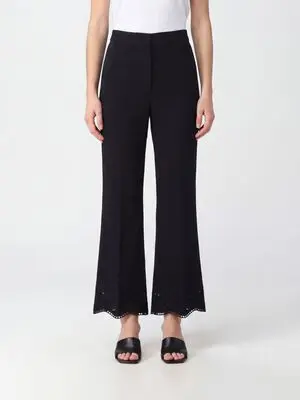 TWINSET High-waisted Flared Trousers In Viscose-blend With Lace Inserts