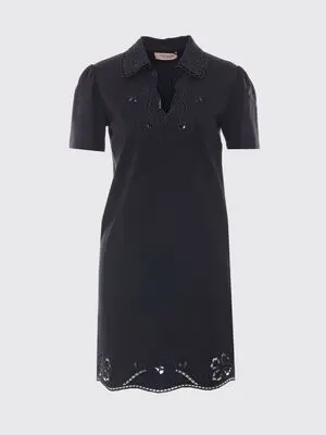 TWINSET Mini Chemisier Dress In Viscose With Embroidered Lace Inserts