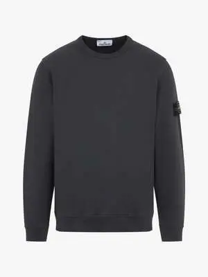 Stone Island Style Cotton Fleece Crewneck Sweatshirt With Badge Detail - Grigio