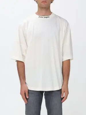 Palm Angels Relaxed Fit Cotton T-shirt With Logo And Dropped Shoulders - White