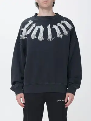 Palm Angels Oversized Crewneck Sweatshirt In Cotton With Printed Logo - Black