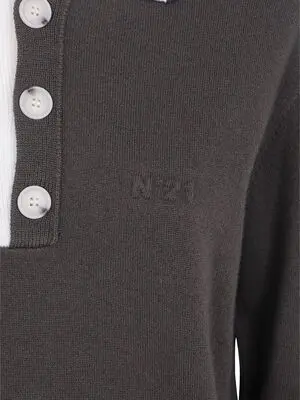 N° 21 Long-sleeved Pure Wool Polo With Contrast Tipping - Green