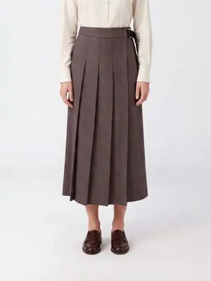 PAROSH Pleated Plaid Midi Skirt With Belt Detail