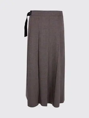 PAROSH Pleated Plaid Midi Skirt With Belt Detail