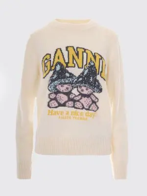 GANNI Slim Fit Recycled Wool Jumper With Logo Print