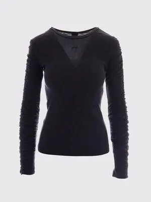 Pinko Slim Fit Cotton And Wool Blend Jumper With Ruched Sleeves