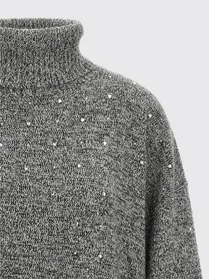 Pinko Wool Blend Sequined Turtleneck Jumper With Dropped Shoulders