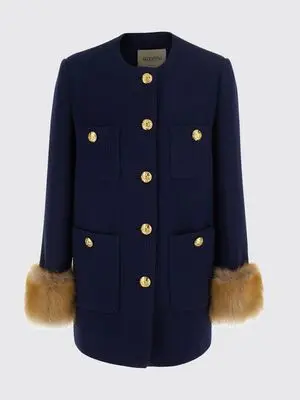 Valentino Garavani Single-breasted Wool Tweed Coat With Fur Cuffs