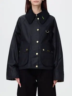 Barbour Modern Spey Cropped Waxed Cotton Jacket With Velvet Collar - Blue