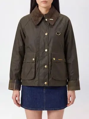 Barbour Modern Spey Cropped Waxed Cotton Jacket With Velvet Collar - Forest Green