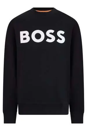 BOSS Logo Cotton Crewneck Sweatshirt - Black