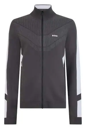 BOSS Cotton Sweatshirt With Zip And High Collar - Grey
