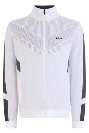 BOSS Lightweight Cotton High Collar Zip-up Sweater