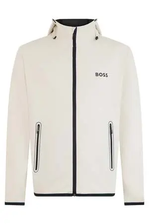 BOSS Technical Fabric Zip-up Hoodie Sweatshirt With Adjustable Hood And Zip Pockets - White