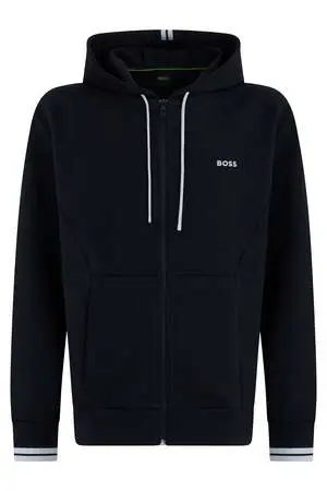 BOSS Solid Cotton Zip-front Hooded Sweatshirt - Black