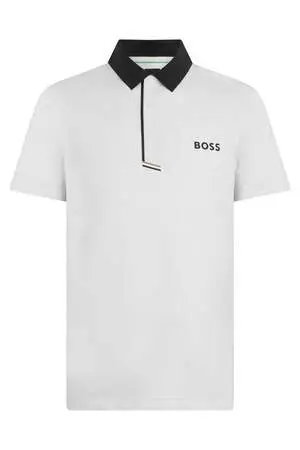 BOSS Short-sleeve Logo Polo With Contrasting Collar - White