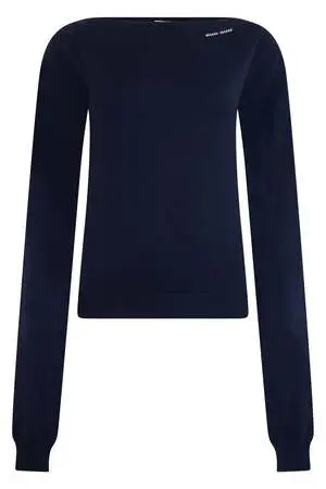 Miu Miu Virgin Wool Boat Neck Sweater - Blue