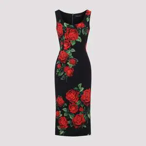 Dolce & Gabbana Silk Blend Floral Print Midi Dress