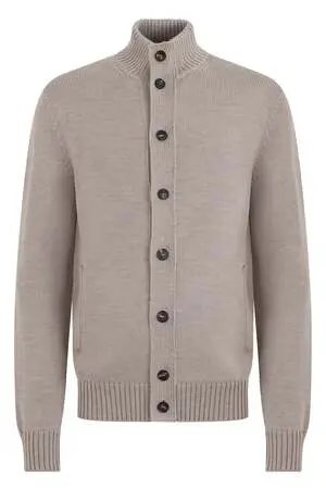 SLOWEAR High Collar Button-front Wool Cardigan - Beige