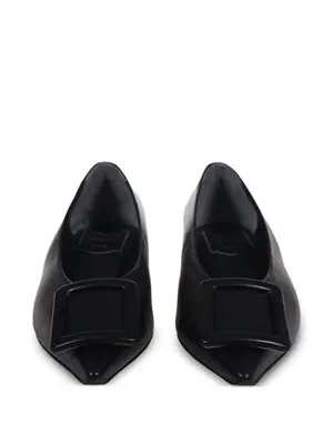 ROGER VIVIER Pointed Toe Leather Ballet Flats - Black