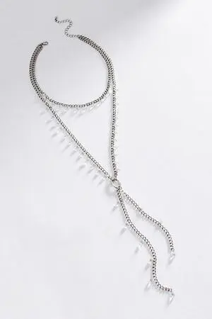 Anthropologie Crystal Drop Lariat Necklace - Silver/clear