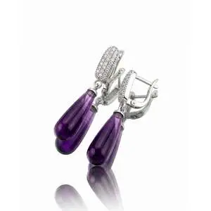 NAJIBA Silver / White Cascade Silent Amethyst" Earrings