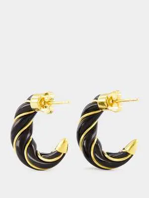 AURÉLIE BIDERMANN Diana Hoop Earrings With Resin And Yellow Gold Gilding - Black
