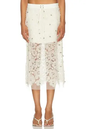 SIEDRES Siam Sheer Floral Applique Midi Skirt - Ecru