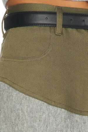 SELF-PORTRAIT Knit Khaki Denim Insert Midi Skirt - Grey