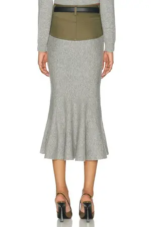 SELF-PORTRAIT Knit Khaki Denim Insert Midi Skirt