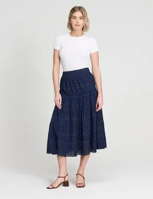 FINERY LONDON Broderie Anglaise Tiered Midi Skirt