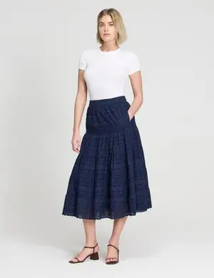 FINERY LONDON Broderie Anglaise Tiered Midi Skirt