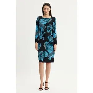 Ming Wang Floral Jacquard Soft Knit Midi Dress - Deep Teal