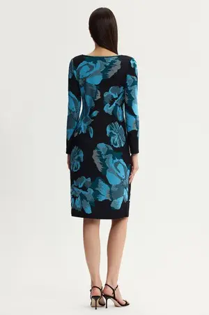Ming Wang Floral Jacquard Soft Knit Midi Dress