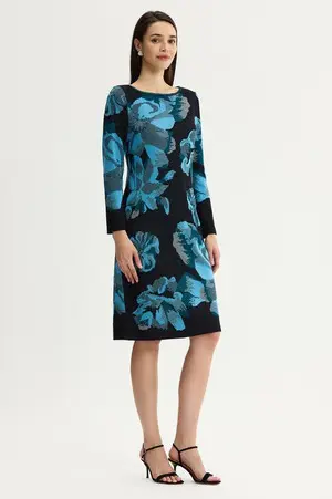 Ming Wang Floral Jacquard Soft Knit Midi Dress