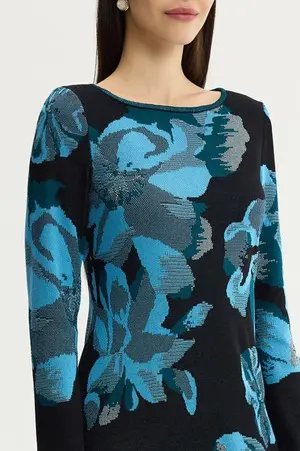 Ming Wang Floral Jacquard Soft Knit Midi Dress