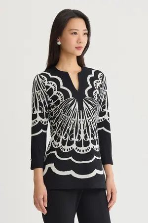 Ming Wang Feminine Soft Jacquard Knit Tunic