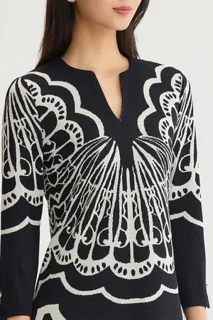 Ming Wang Feminine Soft Jacquard Knit Tunic