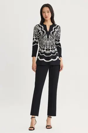 Ming Wang Feminine Soft Jacquard Knit Tunic