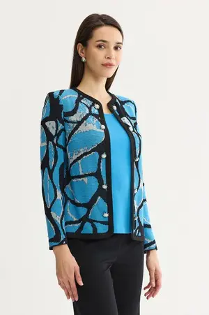 Ming Wang Abstract Jacquard Knit Jacket With Suede Trim