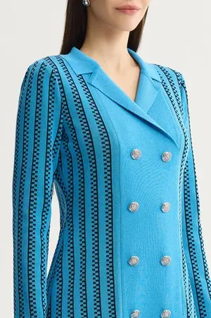Ming Wang A-line Faux Double Breasted Knit Dress