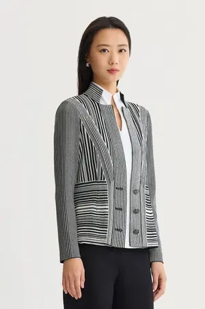 Ming Wang Monochrome Striped Knit Jacket
