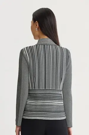 Ming Wang Monochrome Striped Knit Jacket