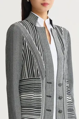 Ming Wang Monochrome Striped Knit Jacket