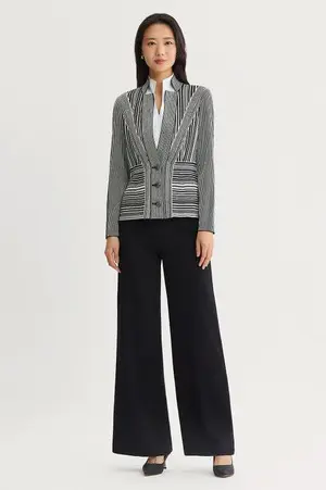 Ming Wang Monochrome Striped Knit Jacket